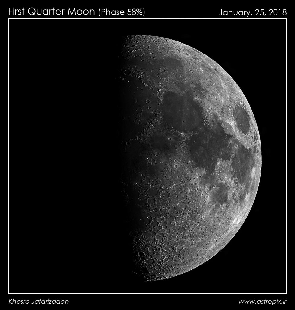 First Quarter Moon, Phase 58% | January, 25, 2018 – Khosro JafariZadeh ...